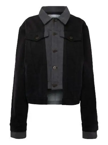 J.W.ANDERSON Logo-appliqué Layered Denim Jacket - Dark Gray