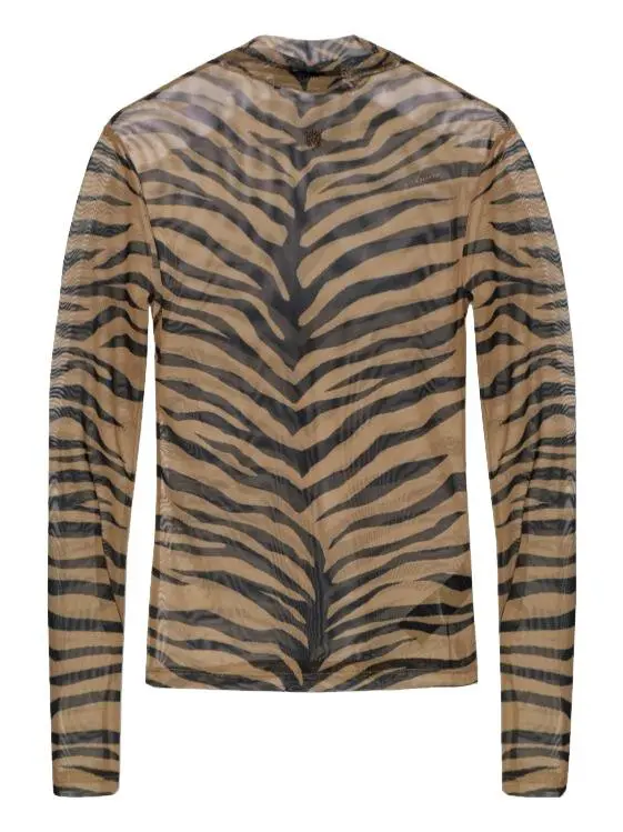 Amiri Zebra Print Sheer Long Sleeve Top - Brown