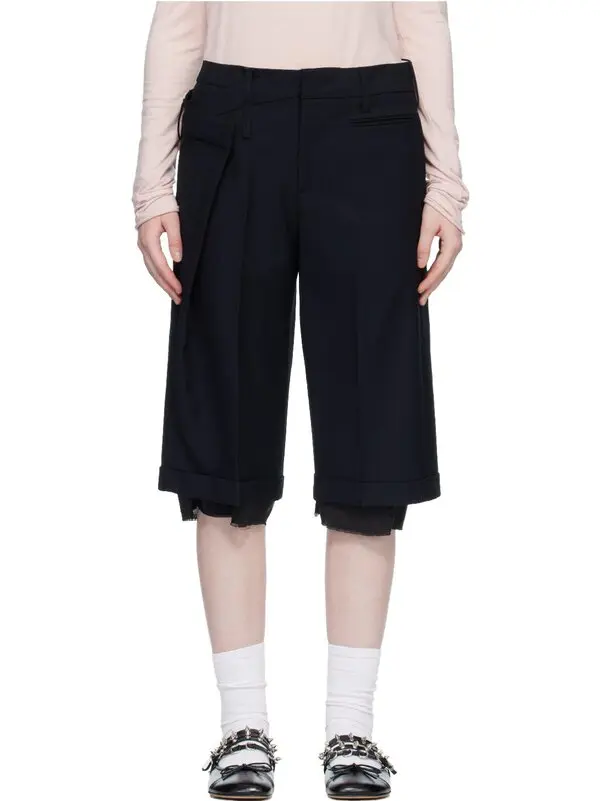 OPEN YY Wrap Over Layered Bermuda Shorts - Black