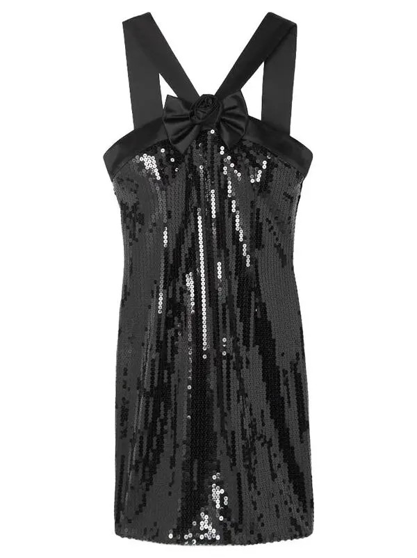 Alessandra Rich Sequined Bow Detail Dress - Black