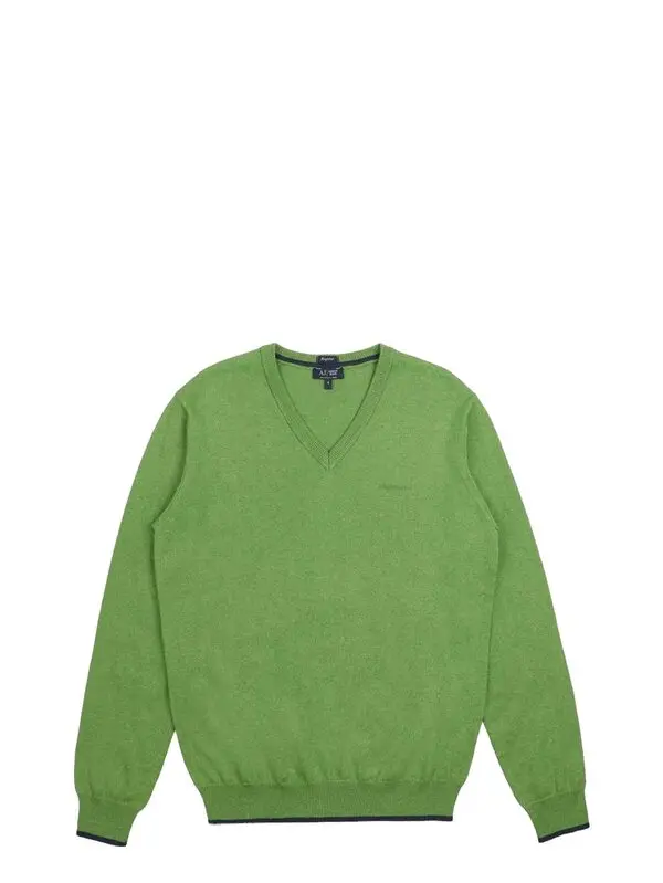 Emporio Armani V-neck Pullover With Ribbed Hem And Elbow Patches - Green
