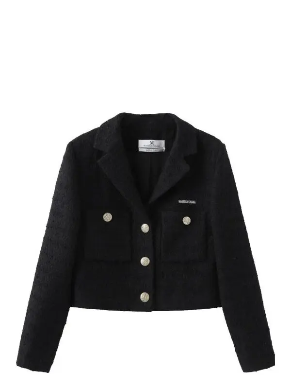 Marissa Chiara Long-sleeved Jacket With Lapel Collar And Front Pockets - Black