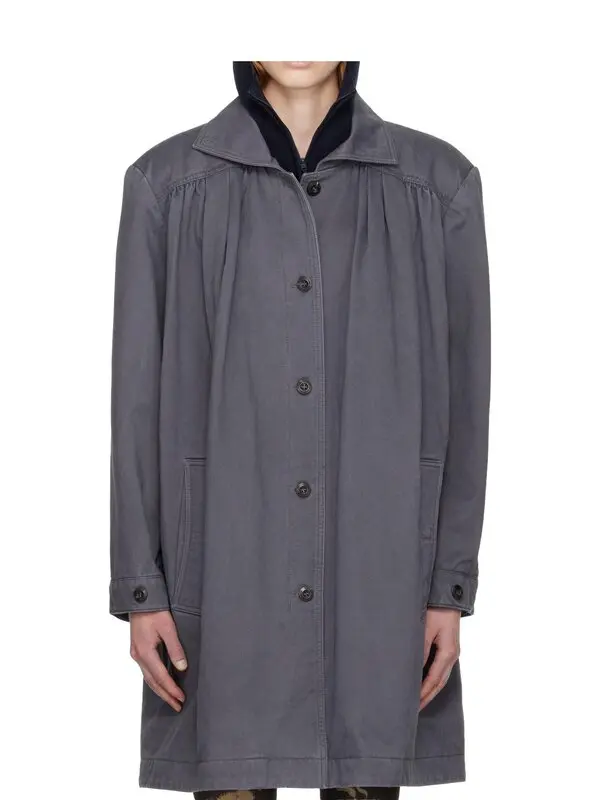 OPEN YY Over Shirred Top Coat - Charcoal-grey