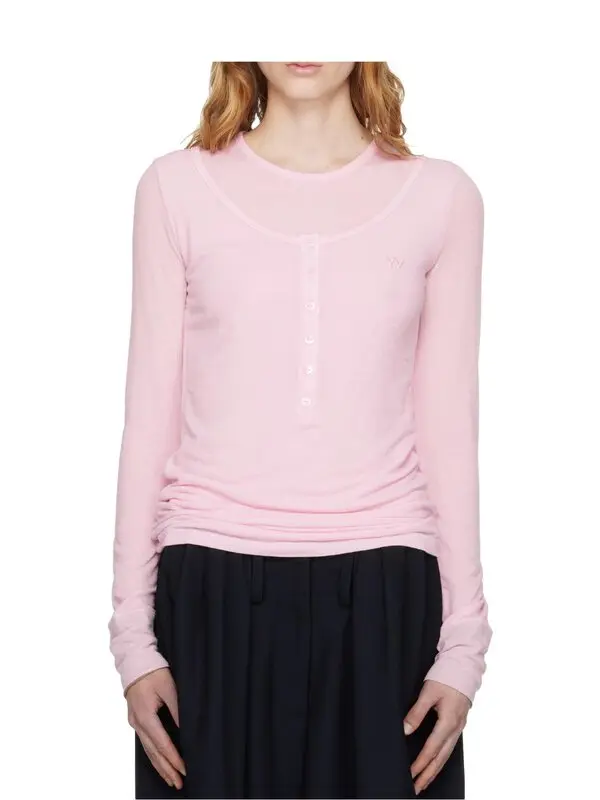 OPEN YY Layered Casual Henley Shirt - Pink