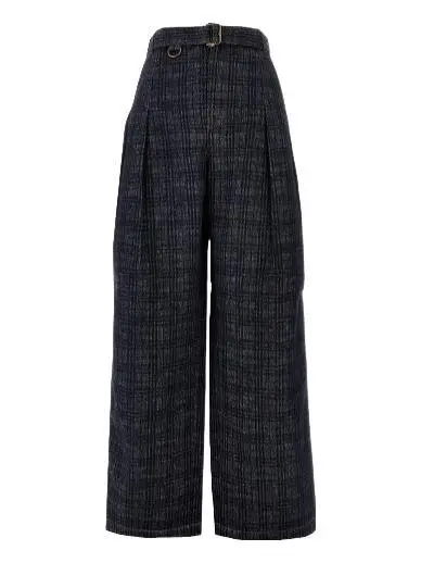 Burberry Wide-leg Checked Belted Trousers - Black