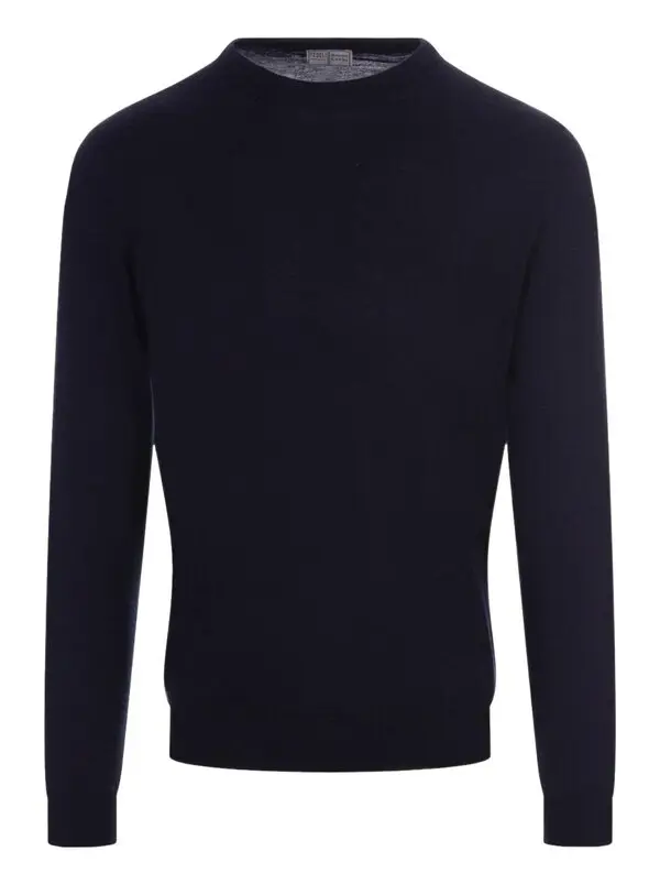 Fedeli Long-sleeved Sweater With Round Neck And Ribbed Details - Black