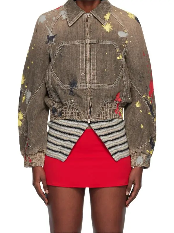 KIKO KOSTADINOV Cropped Denim Jacket With Hand-painted Details - Brown