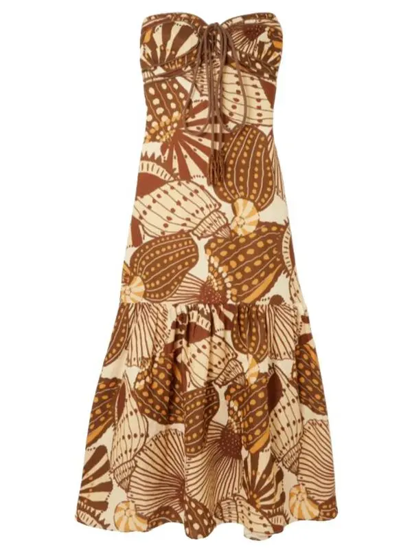 Farm Rio Halter Neck Maxi Dress With Graphic Print - Brown
