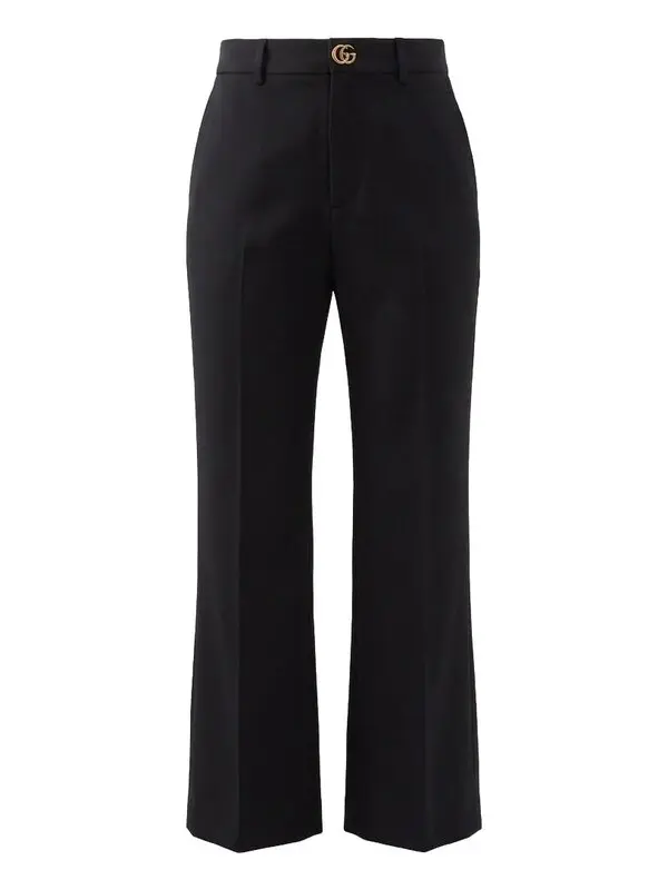 Gucci Crêpe Wool Pants With Double G Button - Black