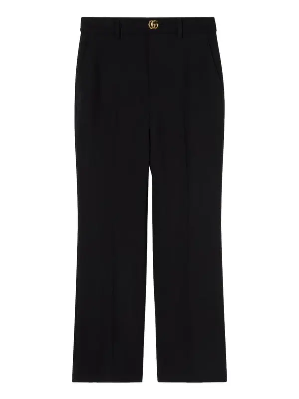 Gucci Crêpe Wool Pants With Double G Button - Black