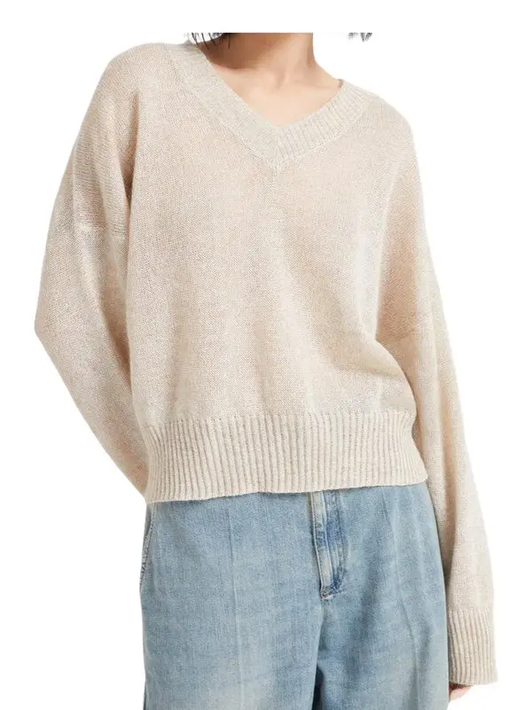 Brunello Cucinelli V-neck Drop Shoulder Jumper - Nude