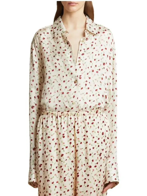Khaite Argo Floral Printed Long Sleeve Shirt - White