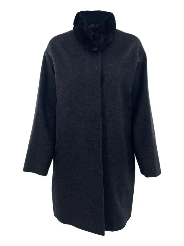 Max Mara Long-sleeved Coat With Fur Trim - Black