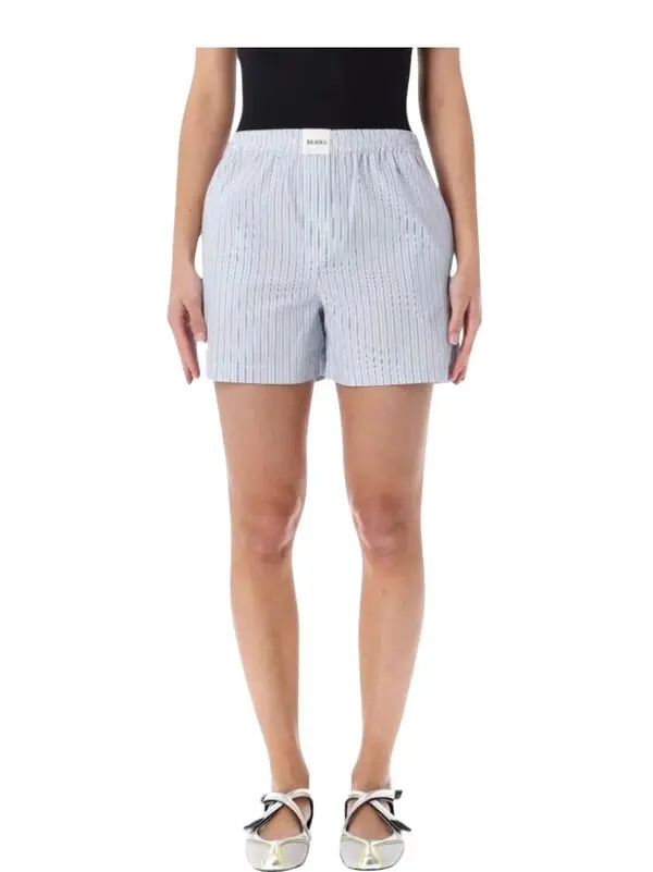 Attico Striped Lounge Shorts - Light Blue White Stripes