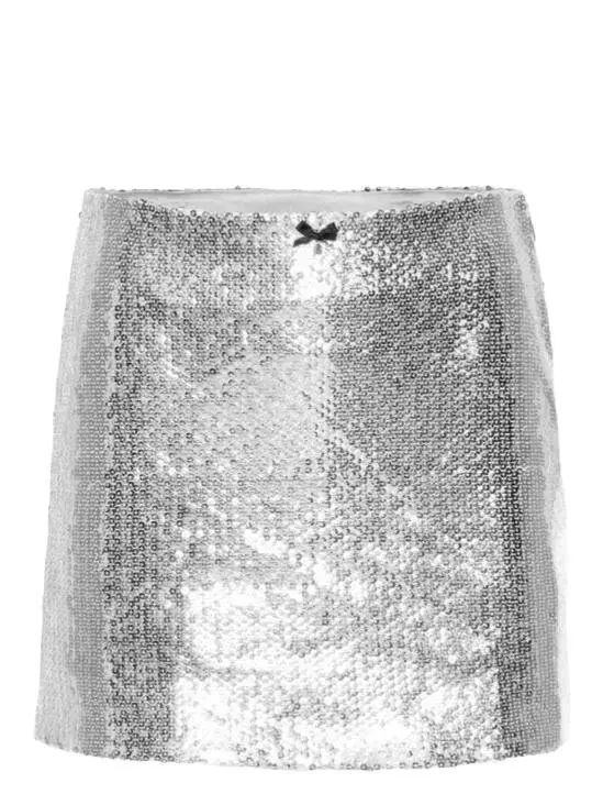 ROTATE BY BIRGER CHRISTENSEN Sequined Mini Skirt With Bow Detail - Silver