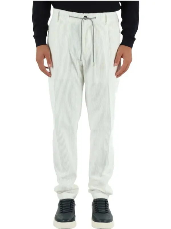 Eleventy Casual Ribbed Knit Striped Pants With Drawstring - White