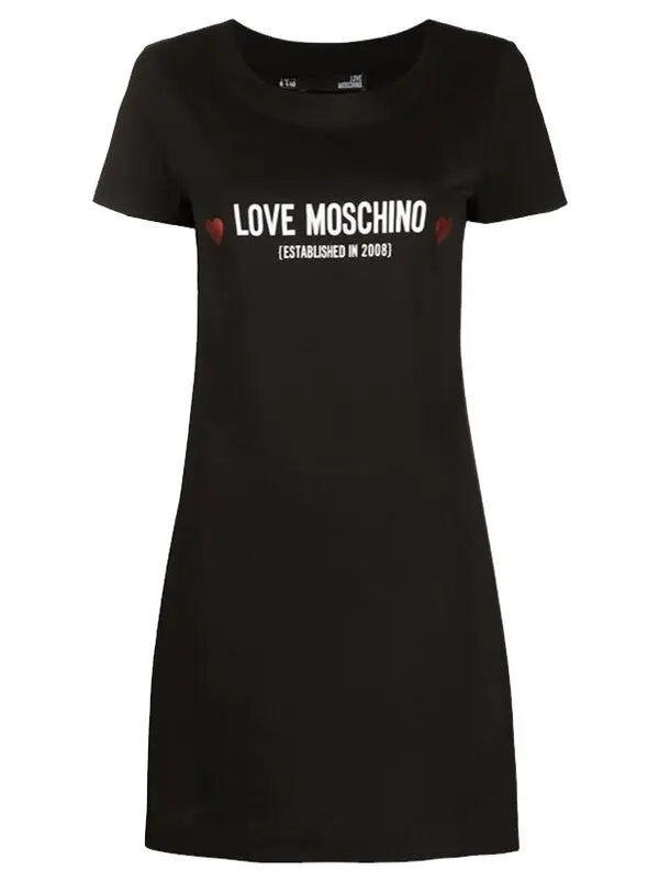 Moschino Short-sleeved Dress With Logo - Black