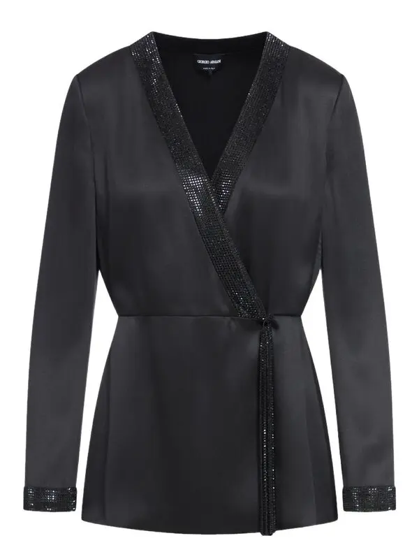 Giorgio Armani Embellished Satin Top - Black
