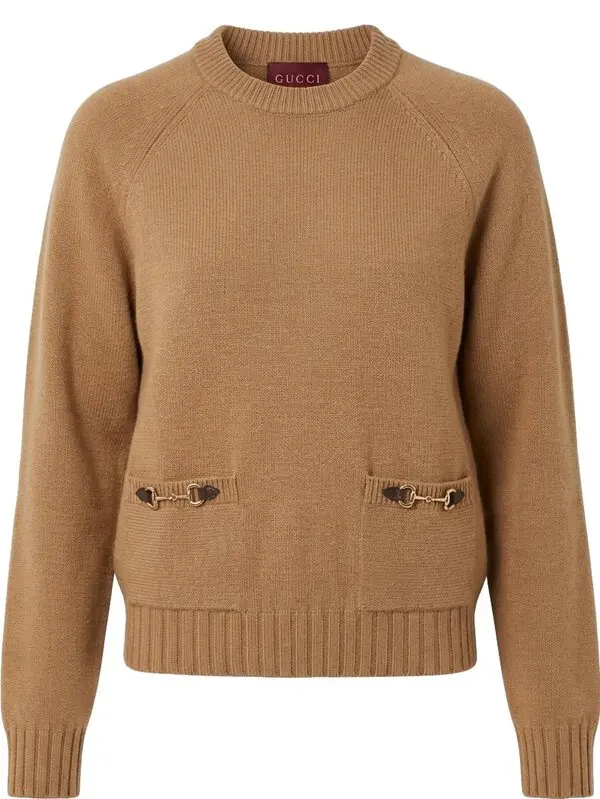 Gucci Long Sleeve Sweater With Horsebit Detail - Brown