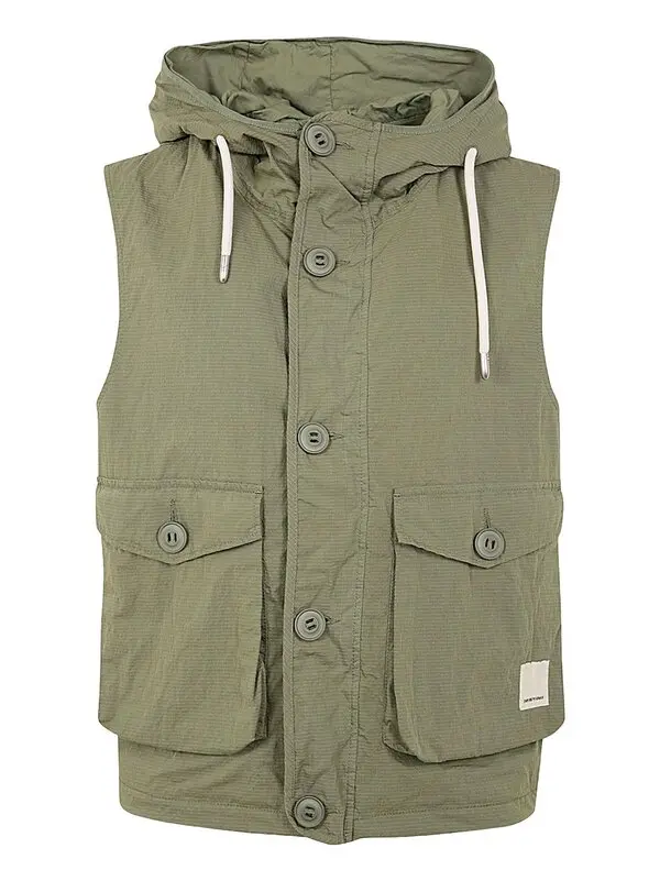 Emporio Armani Drawstring Ripstop Hooded Jacket - Gray