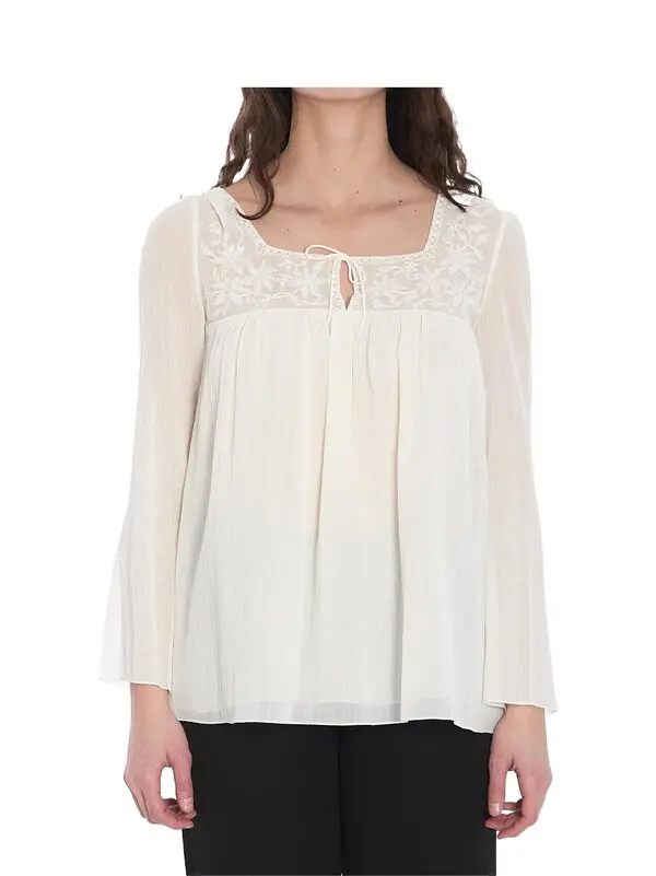 Celine Long-sleeved Shirt With Floral Embroidery - White