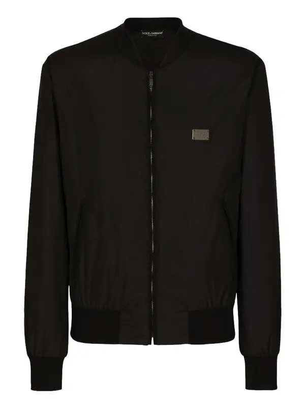 Dolce & Gabbana Logo Plaque Zip-up Bomber Jacket - Black