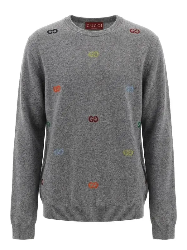 Gucci Fine Cashmere Sweater With Intarsia Gg Motif - Gray
