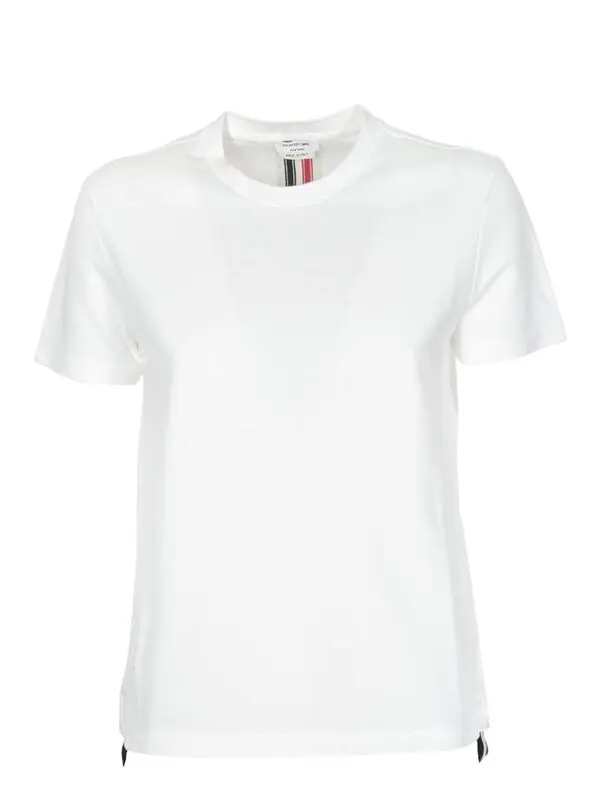 Thom Browne Asymmetric Hem T-shirt With Rwb Stripe Detail - White