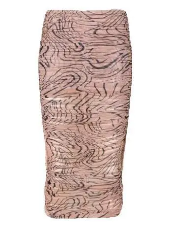MUGLER Mesh Ruched Midi Skirt - Nude