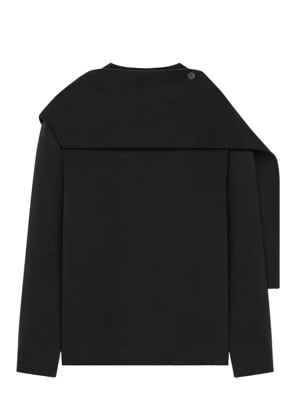 COURREGES Oversized Wool Draped Sweater With Integrated Scarf And Zipped Sleeves - Black