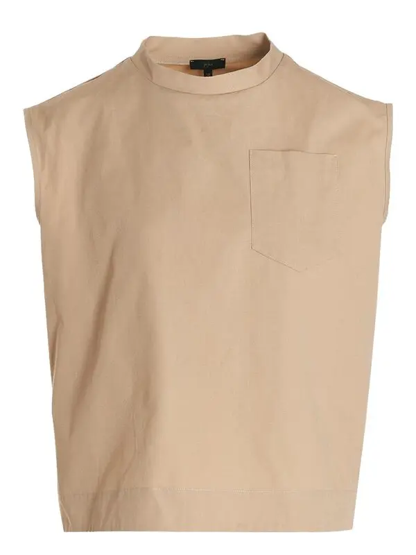 MAISON JEJIA Sleeveless Round Neck Blouse With Front Pocket - Nude