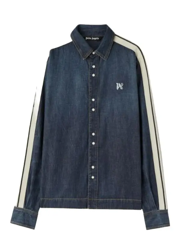 Palm Angels Monogram Detailed Denim Track Jacket - Blue Off White