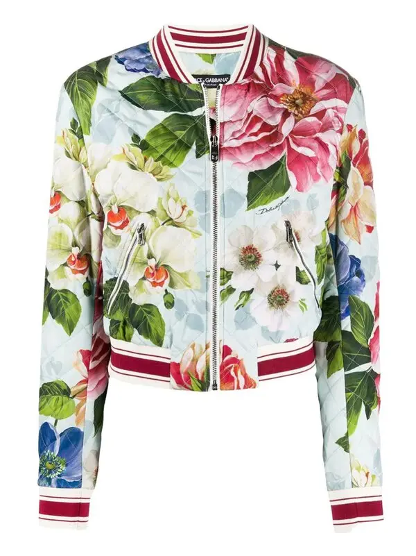 Dolce & Gabbana Floral Print Quilted Bomber Jacket - White