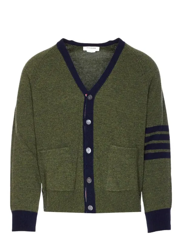 Thom Browne 4 Bar Stripe Shetland Wool Cardigan - Green