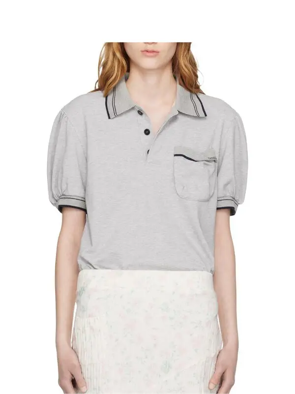 OPEN YY Short Sleeve Polo Shirt With Puff Sleeves - Grey