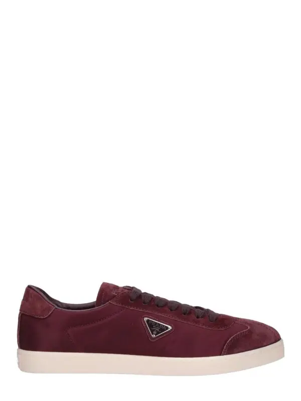 Prada Fabric And Suede Lace-up Sneakers - Wine Red