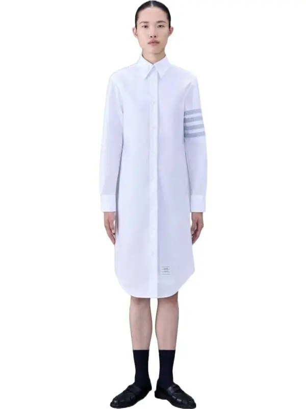 Thom Browne 4-bar Long Sleeve Shirt Dress - White