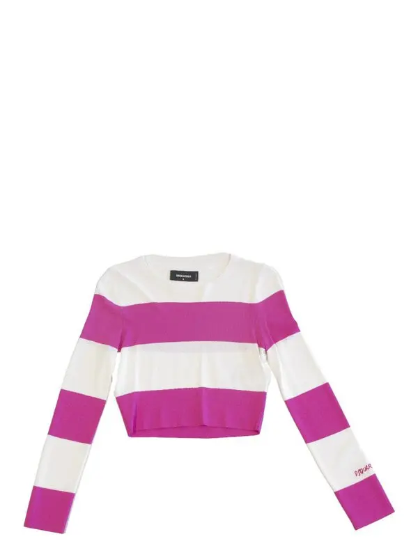 Dsquared2 Striped Crew Neck Long Sleeve Sweater - White