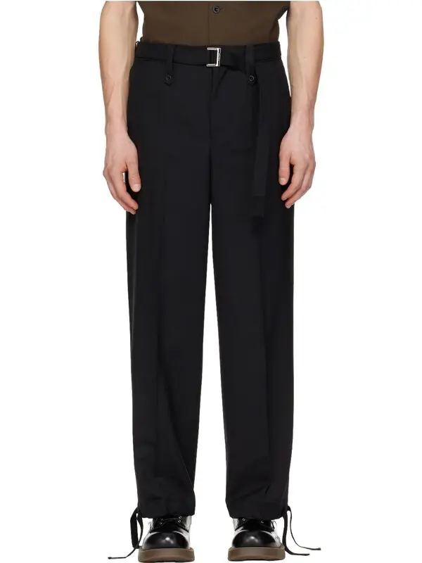 Sacai Wool Blend Casual Pants With Detachable Drawstring - Black