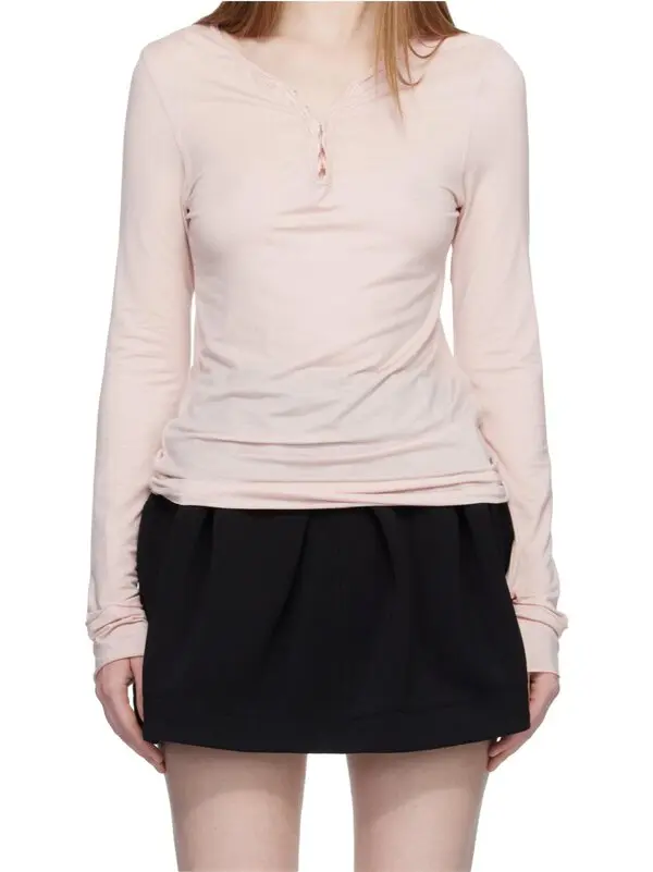 OPEN YY Long Sleeve Henley Shirt - Pink