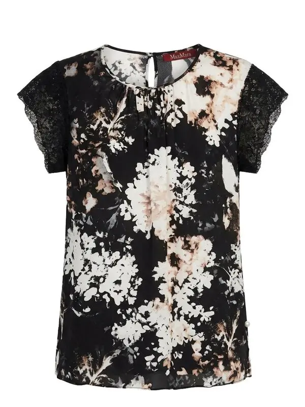 Max Mara Round Neck Short Sleeve Printed Blouse - Black