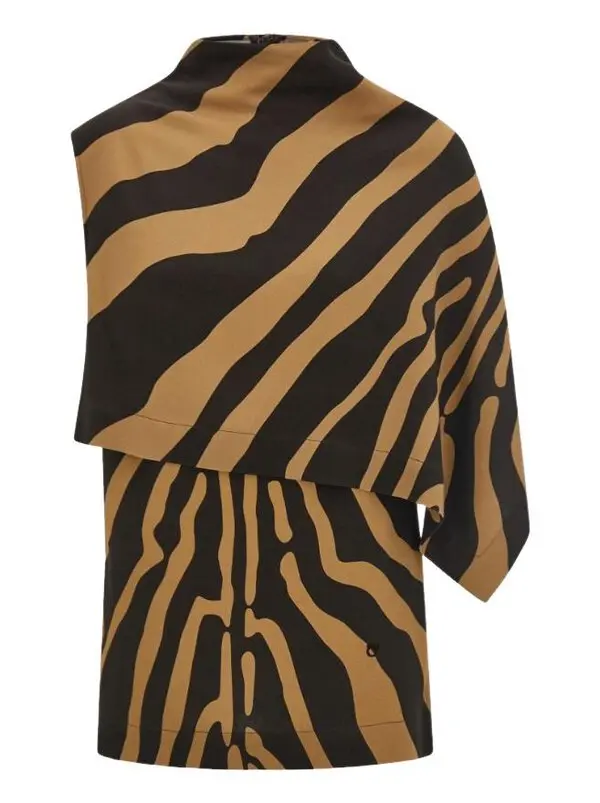 FERRAGAMO Sleeveless Animal Print Top - Camel/dark Espresso
