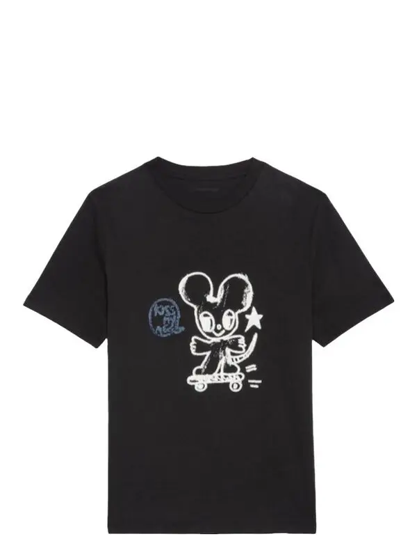 Zadig&Voltaire Edwin" Oversized Organic Cotton T-shirt With Rhinestone Mouse Motif - Black