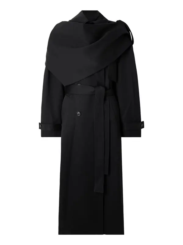 RÓHE Long-sleeved Trench Coat With Detachable Scarf - Black