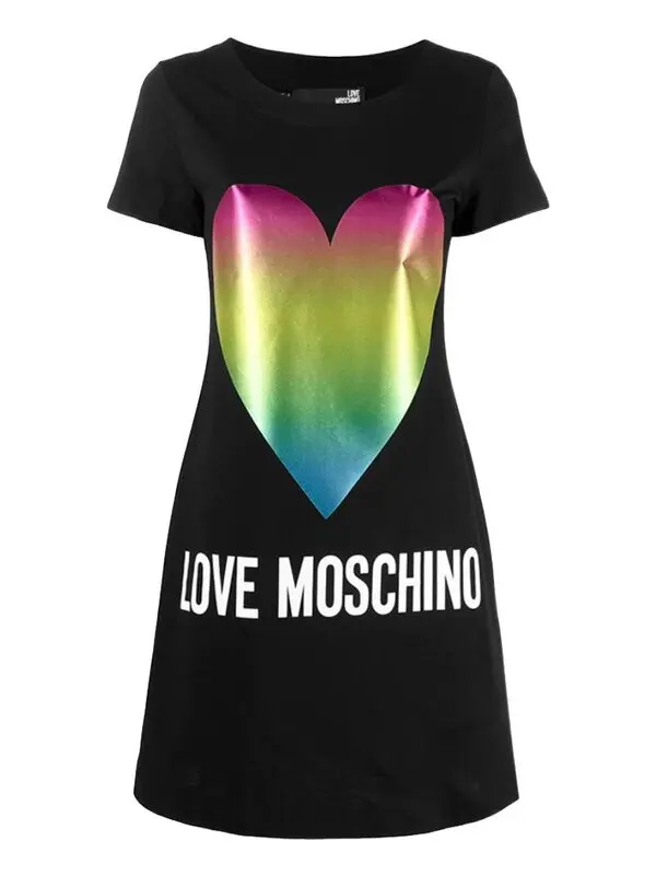 Moschino Rainbow Heart Logo T-shirt Dress - Black
