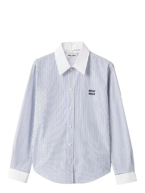 Miu Miu Striped Cotton Poplin Shirt - White/light Blue