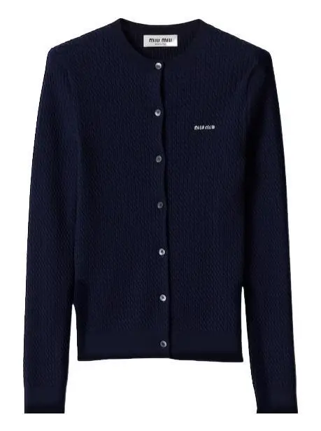 Miu Miu Cable-knit Cashmere And Silk Cardigan - Blue