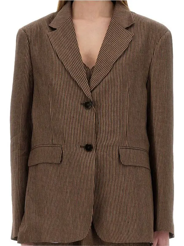 ALYSI Mini Stripe Blazer Jacket - Brown