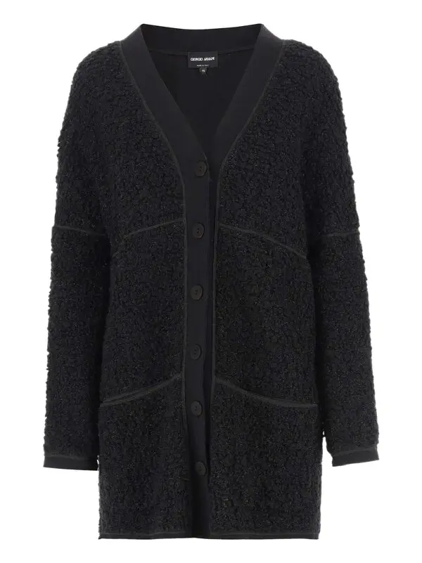Giorgio Armani Bouclé-effect Long Jersey Cardigan - Black