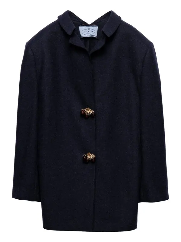Prada Shetland Wool Jacket With Jewel Buttons - Navy Blue